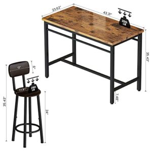 Lamerge Bar Table and Chairs Set Industrial Wood Kitchen Dining Table Space Saving Breakfast Bar Table Counter Height Pub Table with 4 PU Upholstered Chairs with Backrest 5 Pieces Home Kitchen Set