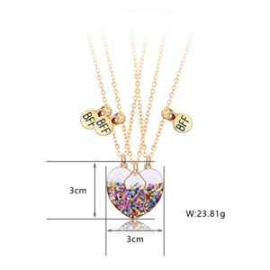 Saalort Best Friend Necklaces for 3 Matching Heart Pendant Magnetic Bff Friendship Necklace (Gold Sequin)