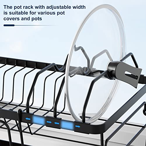 Aonee Dish Drying Rack, 2 Tier Dish Rack with Water Locking Function Drainboard, Pot Rack, Cutlery Holder, Cutting-Board Holder and Cup Holder, Rust-Proof Metal Large Dish Racks