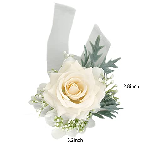 YSOJMAN Rose Artificial Flowers Wrist Corsage Wristlet Fake Rose Boutonniere Set Wedding Bridal Bridesmaid Wristband Groom Bridegroom for Wedding Prom Party Homecoming (Champagne Corsage Set)