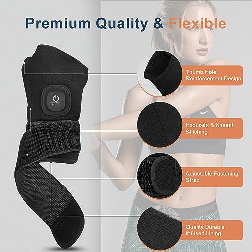 Carpal Tunnel Wrist Brace Support, Electric Hand Heating Pad Heated Wrap for De Quervain’s tendonitis, Rheumatoid Arthritis, Joint Pain Relief Auto Shut Off, Fit for Men and Women, Right Hand