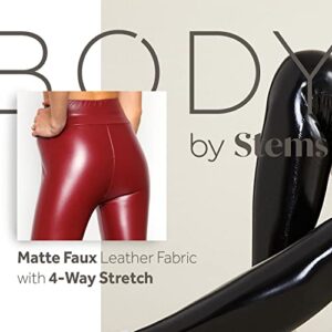 Body By Stems Women's Faux Leather Leggings - Sexy and Stylish Patent Leather Pants for Women - Wine Wine Red