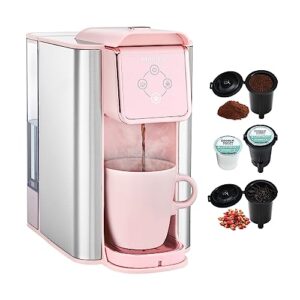 mecity pink coffee maker 3-in-1 single serve coffee machine, for k-cup coffee capsule, ground coffee, loose tea, 6 to 10 ounce cup, removable 50 oz water reservoir, 120v 1150w