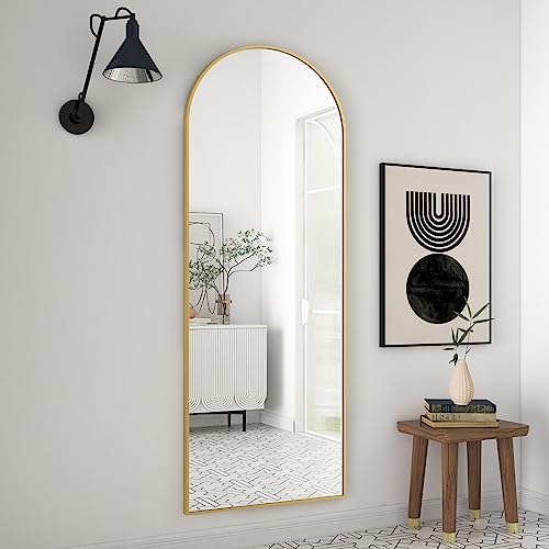 GLSLAND-21x64 inch Arched Full Length Mirror-Aluminum Alloy Frame High Definition-Full Body Mirror for Bedroom or Living Room