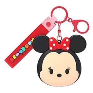 disney womens tsum 3d character design handy mirror keychain hand strap, metal chain keyring, minnie mouse, medium