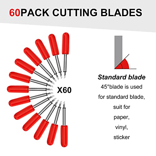 CAREGY 60 PCS 45 Degree Standard Fine Point Blades for Cricut Explore Air 2/Air 3/Maker/Maker 3/ Expression, Replacement Cutting Blades for Most Vinyl Fabric Cutting