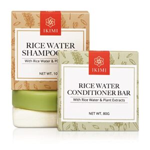 ikimi rice water shampoo and conditioner bar set for hair growth, 100g shampoo bar and 80g conditioner bar made with rice water and plant extracts