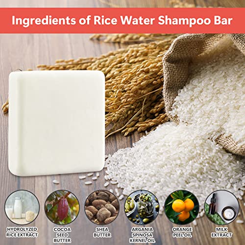 ikimi Rice Water Shampoo and Conditioner Bar Set for Hair Growth, 100g Shampoo Bar and 80g Conditioner Bar Made with Rice Water and Plant Extracts