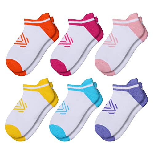 Comfoex Girls Socks For Kids 8-10 4-6 6-8 Years Old Ankle Athletic Socks Cotton Socks With Cushioned Sole 6 Pairs