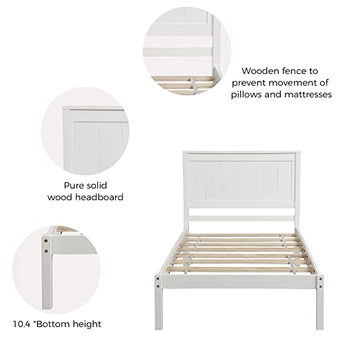 Merax Wood Platform Bed Frame with Headboard, Wood Slat Support, No Box Spring Needed,Twin,White