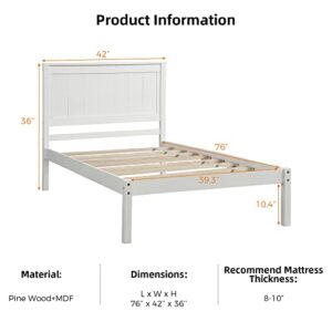 Merax Wood Platform Bed Frame with Headboard, Wood Slat Support, No Box Spring Needed,Twin,White