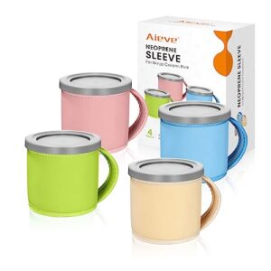 aieve neoprene sleeve compatible with ninja creami pints, 4 pack insulated sleeves with handle for ninja creami containers, fits for ninja creami deluxe pints nc299, nc301, nc501