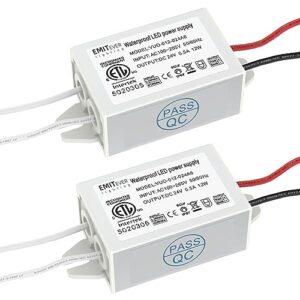 ​emitever 24volt led power supply driver 12w 2-pack, etl certified waterproof ip67 low voltage transformer, 120v ac to 24v dc converter for led strip, spotlight cabinet lights and outdoor lighting