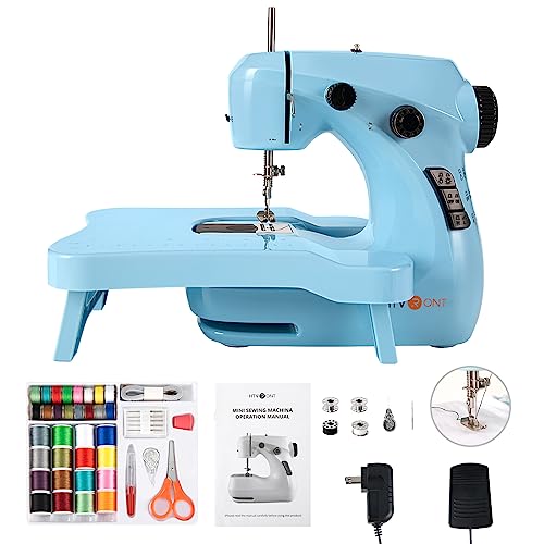 HTVRONT Mini Sewing Machine for Beginners - Portable Sewing Machine with Extension Table, Foot Pedal, Light, 42 Pcs Sewing Set, etc. Dual Speed Small Sewing Machine for Beginners and Kids