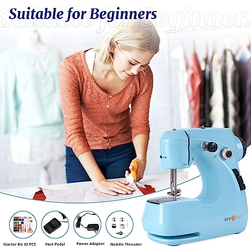 HTVRONT Mini Sewing Machine for Beginners - Portable Sewing Machine with Extension Table, Foot Pedal, Light, 42 Pcs Sewing Set, etc. Dual Speed Small Sewing Machine for Beginners and Kids