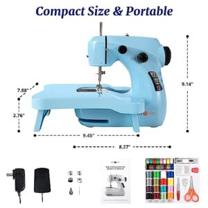 HTVRONT Mini Sewing Machine for Beginners - Portable Sewing Machine with Extension Table, Foot Pedal, Light, 42 Pcs Sewing Set, etc. Dual Speed Small Sewing Machine for Beginners and Kids