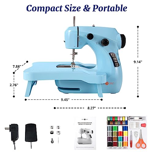 HTVRONT Mini Sewing Machine for Beginners - Portable Sewing Machine with Extension Table, Foot Pedal, Light, 42 Pcs Sewing Set, etc. Dual Speed Small Sewing Machine for Beginners and Kids