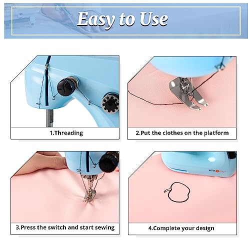 HTVRONT Mini Sewing Machine for Beginners - Portable Sewing Machine with Extension Table, Foot Pedal, Light, 42 Pcs Sewing Set, etc. Dual Speed Small Sewing Machine for Beginners and Kids