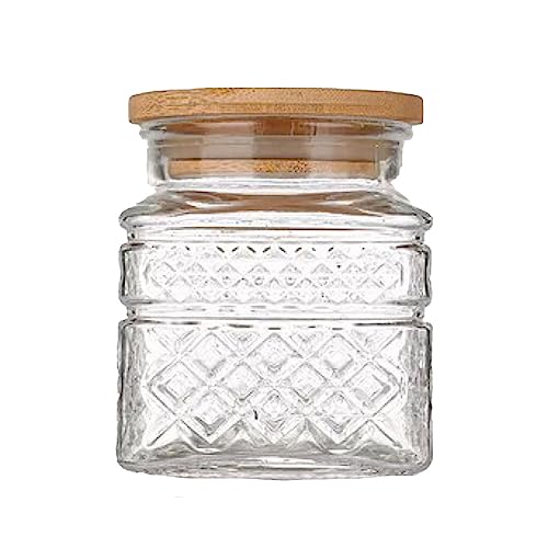 LUCKTE Vintage Glass Jar with Airtight Bamboo Lids Food Storage Container for Candy Snack Cookies Coffee Tea Nuts Kitchen Containers Cereal Canisters