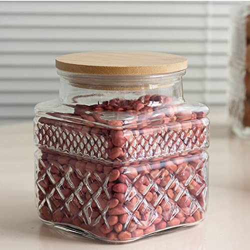 LUCKTE Vintage Glass Jar with Airtight Bamboo Lids Food Storage Container for Candy Snack Cookies Coffee Tea Nuts Kitchen Containers Cereal Canisters