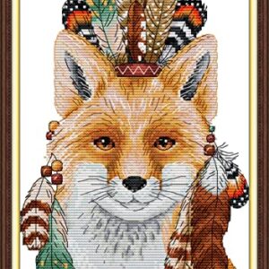 Joy Sunday 11CT Stamped Cross Stitch Kits Cross-Stitch DIY Hand Needlework Kit Needlepoint Kits for Adults King of Foxes 26cmx39cm