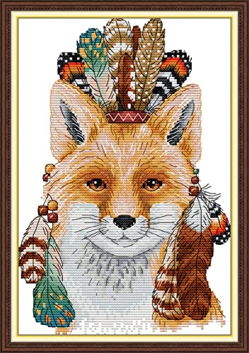 Joy Sunday 11CT Stamped Cross Stitch Kits Cross-Stitch DIY Hand Needlework Kit Needlepoint Kits for Adults King of Foxes 26cmx39cm