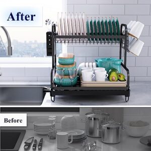 Kitsure Dish Drying Rack - Multipurpose 2-Tier Dish Rack, Dish Drainers for Kitchen Counter, Large-Capacity Dish Dryer, Kitchen Drying Rack for Dishes w/Cutlery Holder & Cup Holder 4064SI