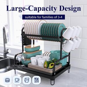 Kitsure Dish Drying Rack - Multipurpose 2-Tier Dish Rack, Dish Drainers for Kitchen Counter, Large-Capacity Dish Dryer, Kitchen Drying Rack for Dishes w/Cutlery Holder & Cup Holder 4064SI