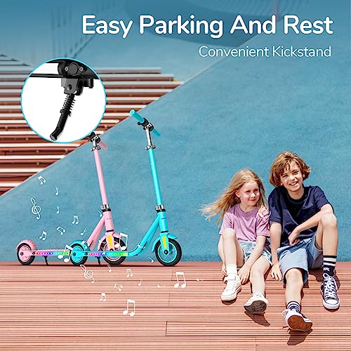 Scoothop Kids Electric Scooter,Colorful Rainbow Lights Electric Scooter with Bluetooth Music Speaker, LED Display,4 Height Adjustable and 3 Speed Adjustment,Electric Scooter for Kids Ages 6-12(Pink)