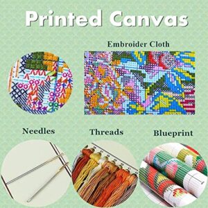 14 CT Cross Stitch Kits for Beginners Flowers Vase Printed Stamped Cross-Stitch Supplies Needlework Printed Embroidery Kits DIY Kits Needlepoint Starter Kits 29×31cm