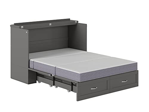 AFI, Hamilton Murphy Bed Chest with 6 inch Memory Foam Folding Mattress, Built-in Charging Station and Storage Drawer, Full, Grey