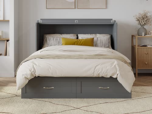 AFI, Hamilton Murphy Bed Chest with 6 inch Memory Foam Folding Mattress, Built-in Charging Station and Storage Drawer, Full, Grey