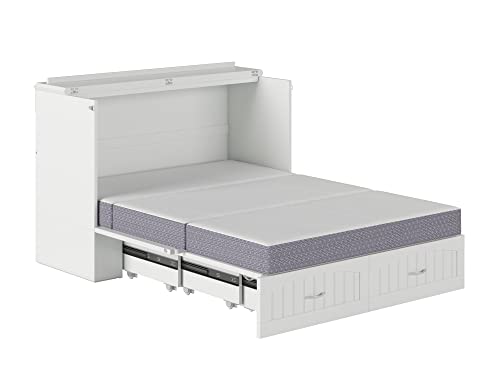 AFI, Southampton Murphy Bed Chest with 6 inch Memory Foam Folding Mattress, Built-in Charging Station and Storage Drawer, Full, White