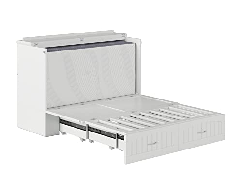 AFI, Southampton Murphy Bed Chest with 6 inch Memory Foam Folding Mattress, Built-in Charging Station and Storage Drawer, Full, White