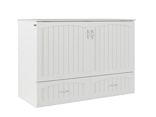 AFI, Southampton Murphy Bed Chest with 6 inch Memory Foam Folding Mattress, Built-in Charging Station and Storage Drawer, Full, White