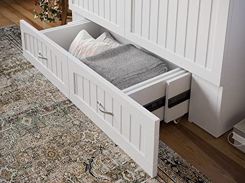 AFI, Southampton Murphy Bed Chest with 6 inch Memory Foam Folding Mattress, Built-in Charging Station and Storage Drawer, Full, White