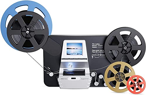 8mm & Super 8 Film to Digital Converter, Film Scanner Digitizer with 2.4" Screen, Convert 3”5”7”9”Reels View Frame by Frame into 1080P Digital MP4 Files,Sharing & Saving on 32GB SD Card