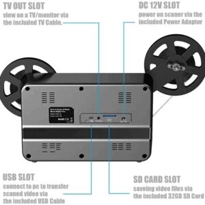 8mm & Super 8 Film to Digital Converter, Film Scanner Digitizer with 2.4" Screen, Convert 3”5”7”9”Reels View Frame by Frame into 1080P Digital MP4 Files,Sharing & Saving on 32GB SD Card