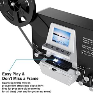 8mm & Super 8 Film to Digital Converter, Film Scanner Digitizer with 2.4" Screen, Convert 3”5”7”9”Reels View Frame by Frame into 1080P Digital MP4 Files,Sharing & Saving on 32GB SD Card