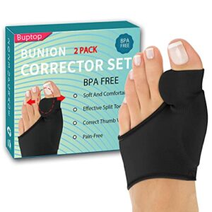 bunion corrector for women and men,2 pcs orthopedic bunion splint,bunion toe separators,big toe straightener pain relief bunion corrector day night support hallux valgus (black-2pack upgraded)