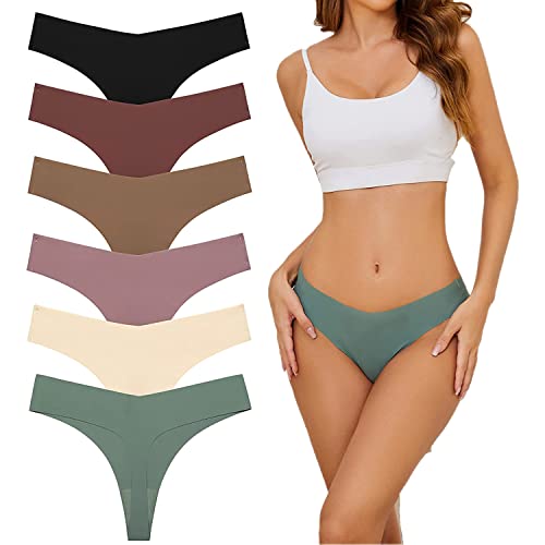 LEITNIAS Seamless Thongs Underwear for Women Breathable Stretch V-waist Panties Invisible No Show Thongs 6 Pack S-XL