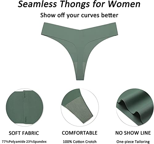 LEITNIAS Seamless Thongs Underwear for Women Breathable Stretch V-waist Panties Invisible No Show Thongs 6 Pack S-XL