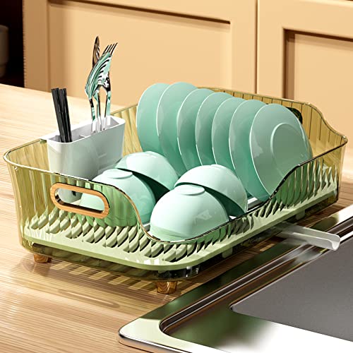 FOCUS FINEST Dish Drying Rack, Dish Drainer for Kitchen Counter with Drainboard and Utensil Holder, Rustproof PET Use to Last