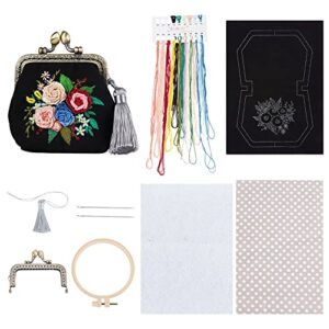 wadorn diy coin purse embroidery kit, kiss clasp clutch embroidery making kit flower pattern handmade cross stitch bag making all material vintage small wallet sewing needlepoint kit, 3.2x3.3 inch