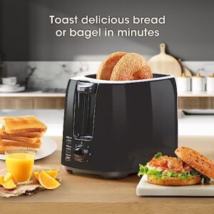 iSiLER 2 Slice Toaster, 1.3 Inches Wide Slot Bagel Toaster with 7 Shade Settings and Double Side Baking, Compact Bread Toaster with Removable Crumb Tray, Defrost Cancel Function Black