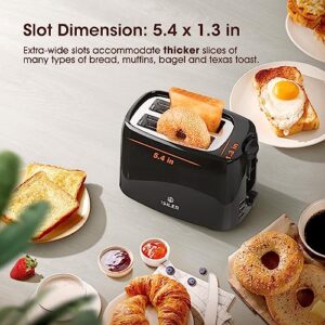 iSiLER 2 Slice Toaster, 1.3 Inches Wide Slot Bagel Toaster with 7 Shade Settings and Double Side Baking, Compact Bread Toaster with Removable Crumb Tray, Defrost Cancel Function Black