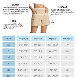 BALEAF Women's 5" Athletic Shorts High Waisted Quick Dry with Cargo Pockets Hiking Climbing Summer Shorts-Khaki-L