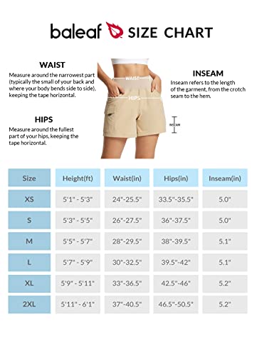 BALEAF Women's 5" Athletic Shorts High Waisted Quick Dry with Cargo Pockets Hiking Climbing Summer Shorts-Khaki-L