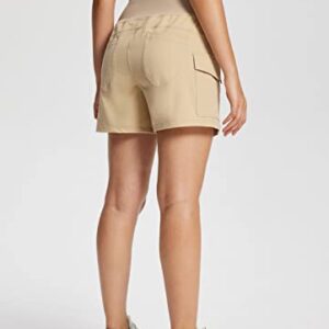 BALEAF Women's 5" Athletic Shorts High Waisted Quick Dry with Cargo Pockets Hiking Climbing Summer Shorts-Khaki-L