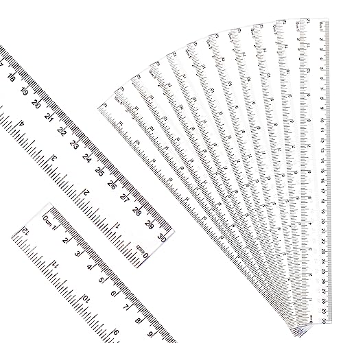 30PCS Clear Ruler Plastic Rulers 12 Inch, with Inches and Metric for School Classroom, Home, or Office (Clear)